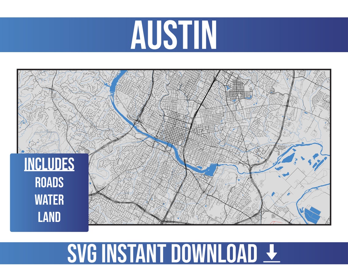 Austin SVG Vector Street Map | Austin, Texas, United States | Full ...