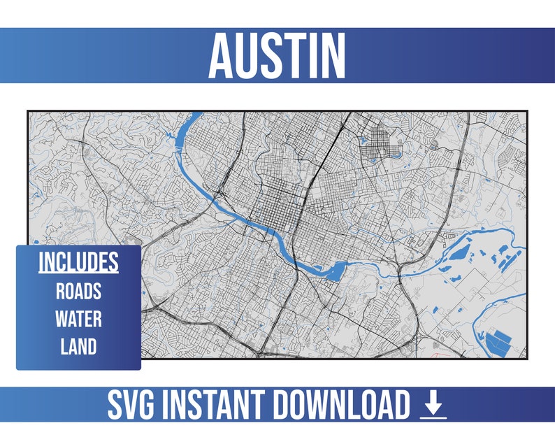 Austin SVG Vector Street Map | Austin, Texas, United States | Full ...