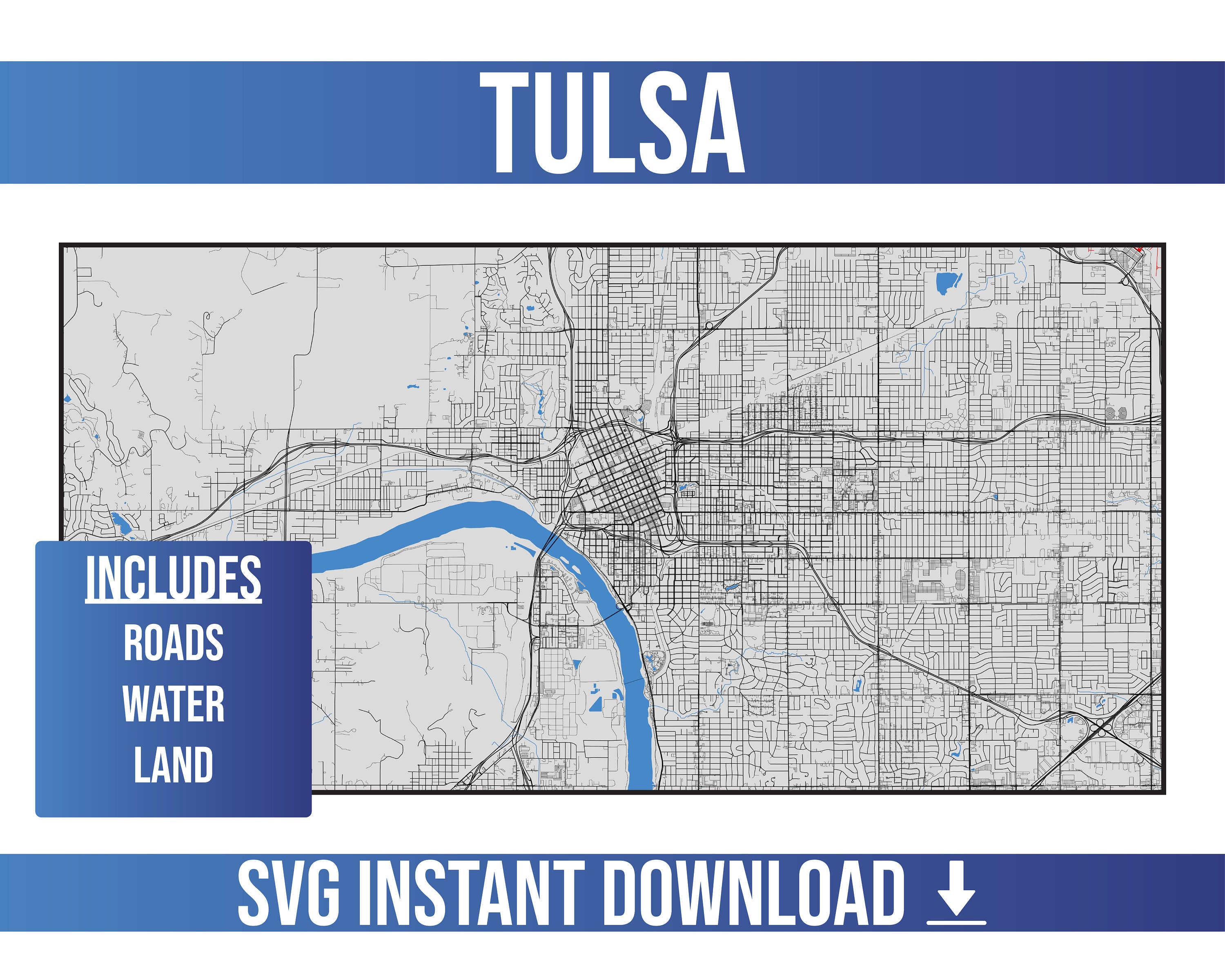 Tulsa SVG Vector Map | Tulsa, Oklahoma, United States | Full Vector ...