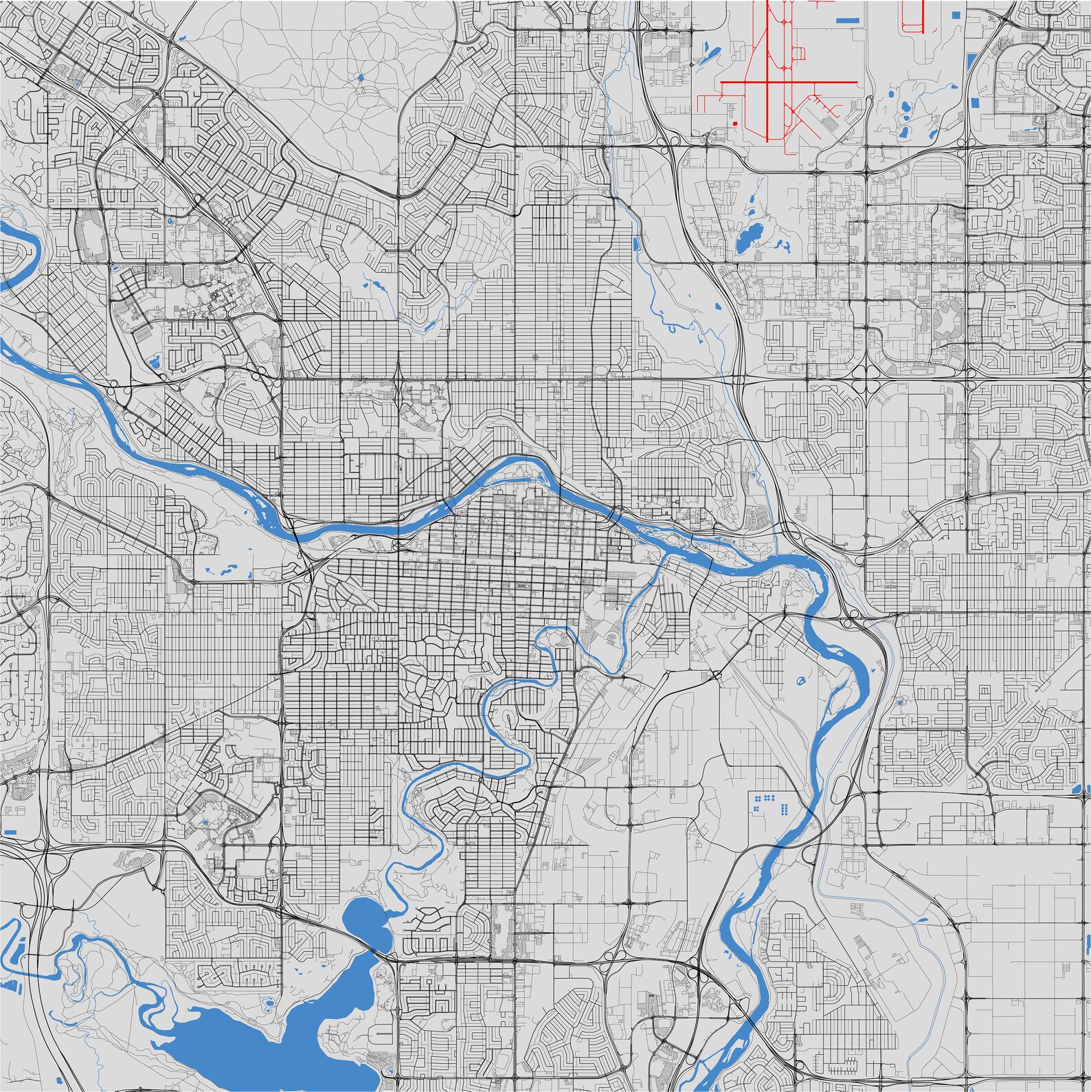 Calgary SVG Vector Street Map | Calgary, Alberta, Canada | Full Vector ...