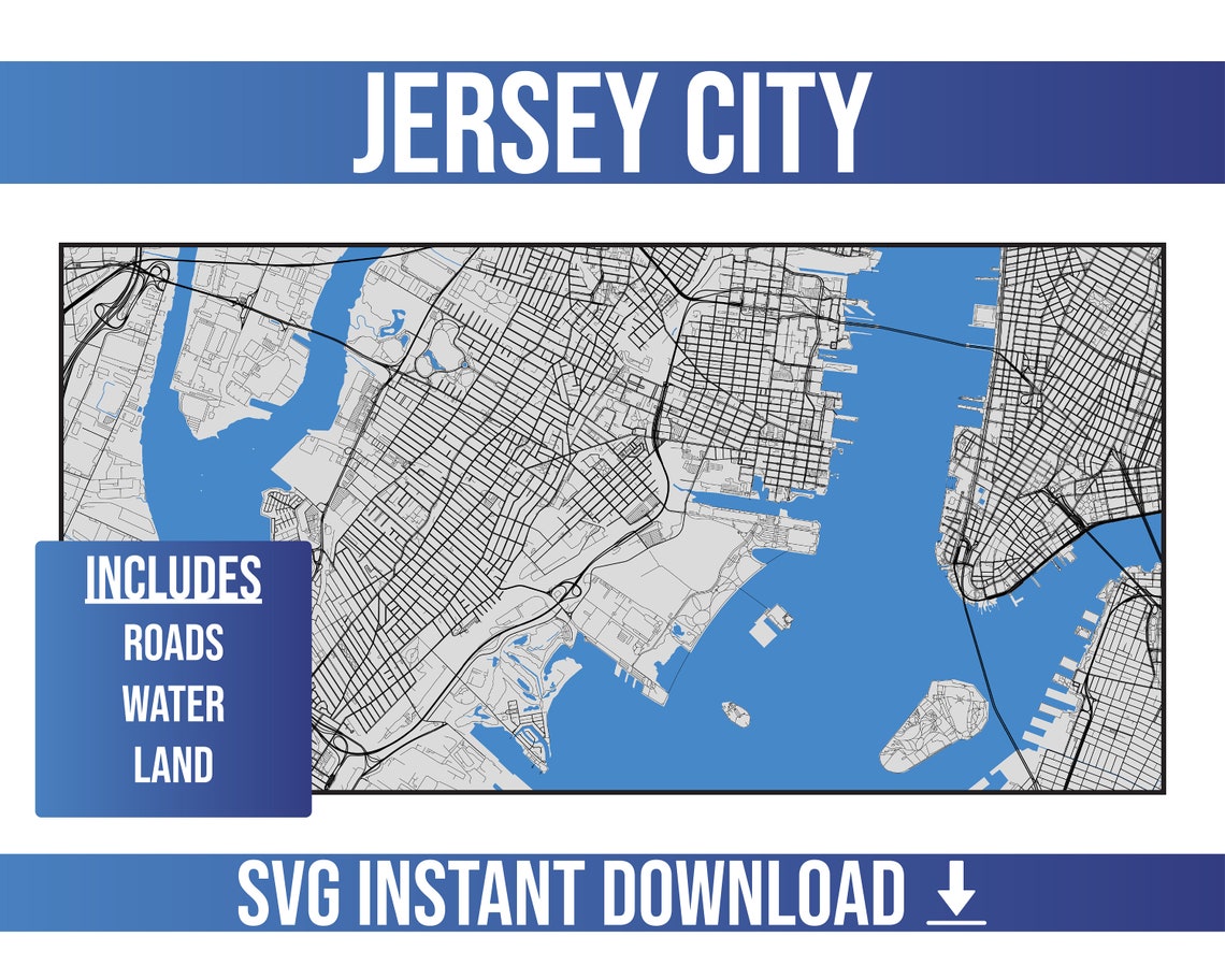 Jersey City SVG Vector Street Map | Jersey City, New Jersey, United ...