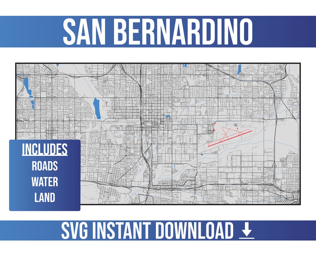 San Bernardino SVG Vector Street Map | San Bernardino, California ...
