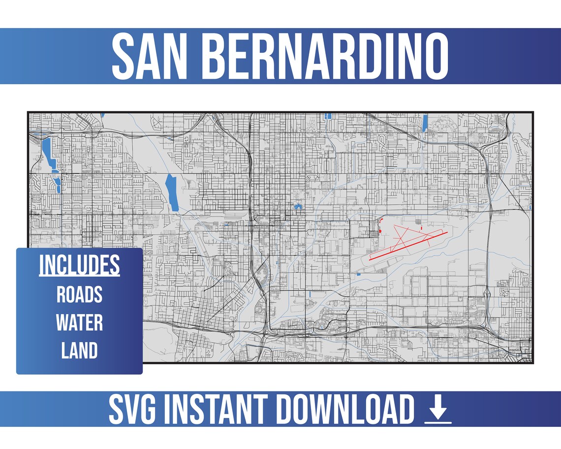 San Bernardino SVG Vector Street Map | San Bernardino, California ...