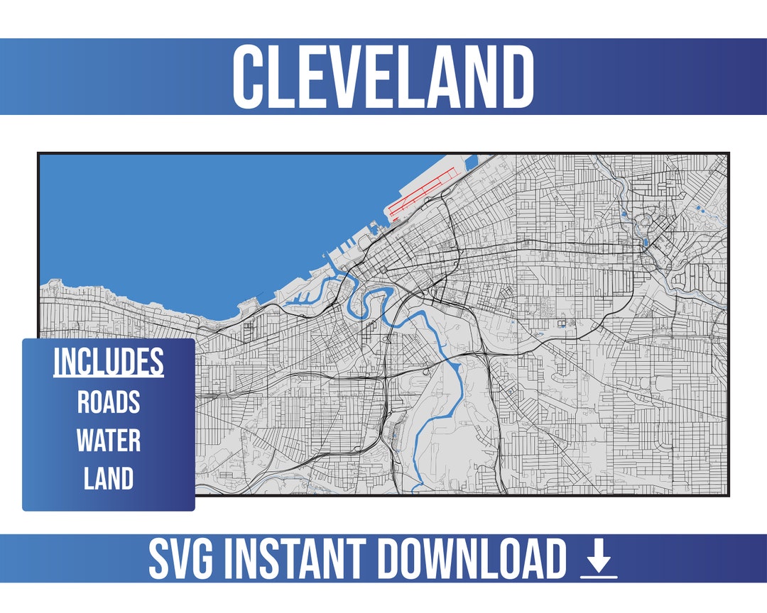 Cleveland SVG Vector Street Map | Cleveland, Ohio, United States | Full ...