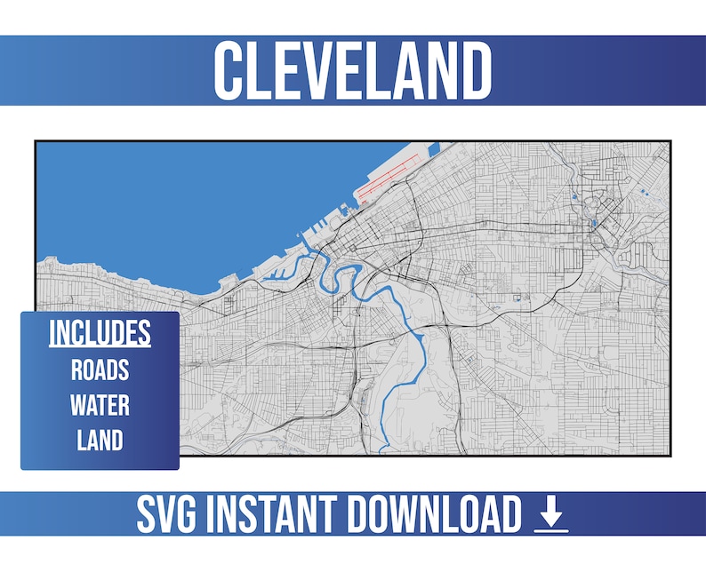 Cleveland SVG Vector Street Map | Cleveland, Ohio, United States | Full ...