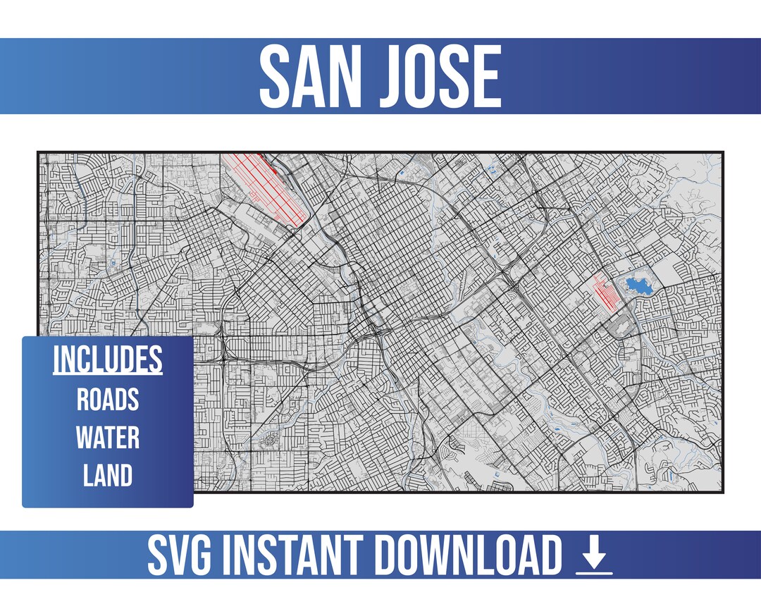 San Jose SVG Vector Street Map | San Jose, California, United States ...