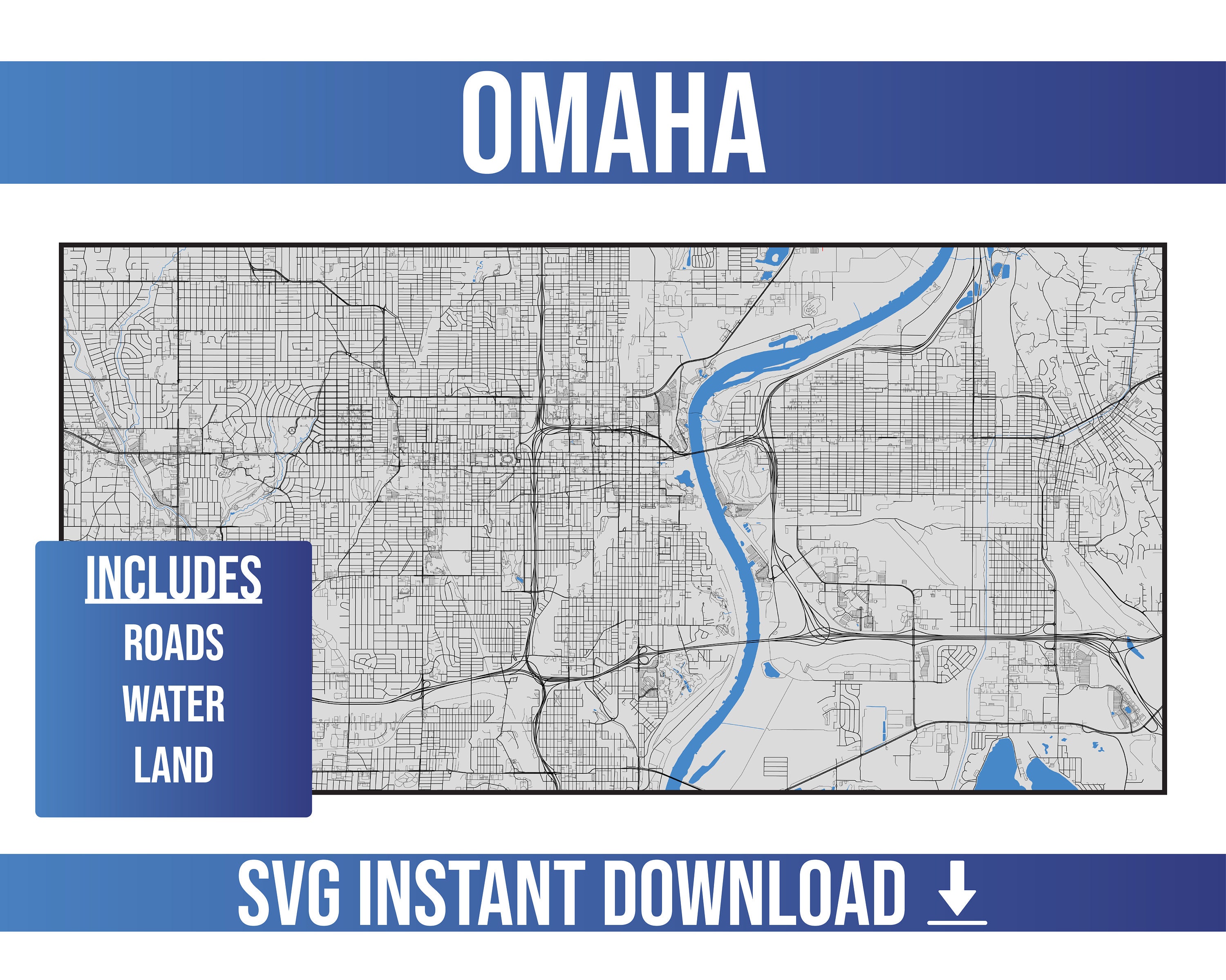 Omaha SVG Vector Map | Omaha, Nebraska, United States | Full Vector ...
