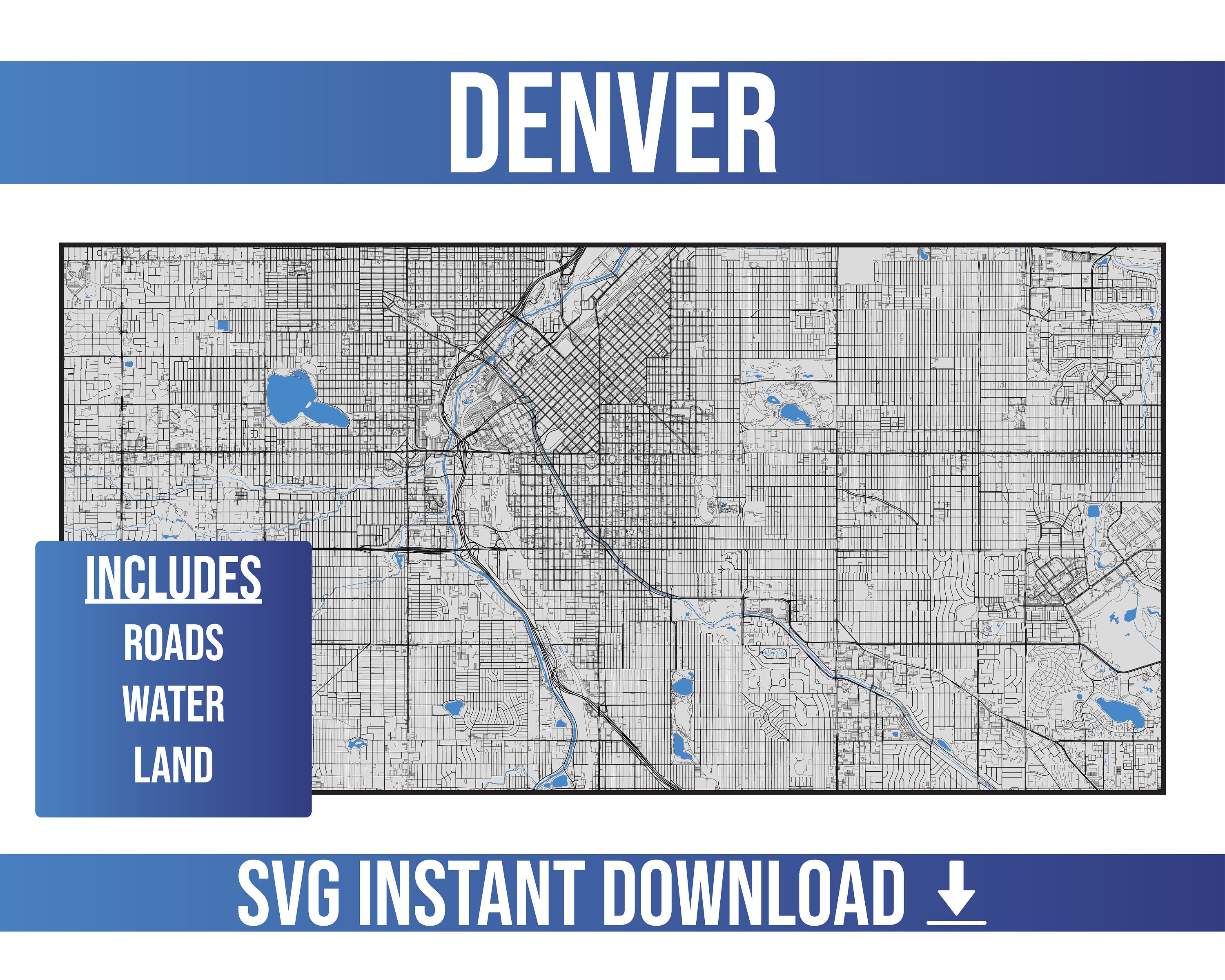 Denver SVG Street Map | Denver, Colorado, United States | Full Vector ...