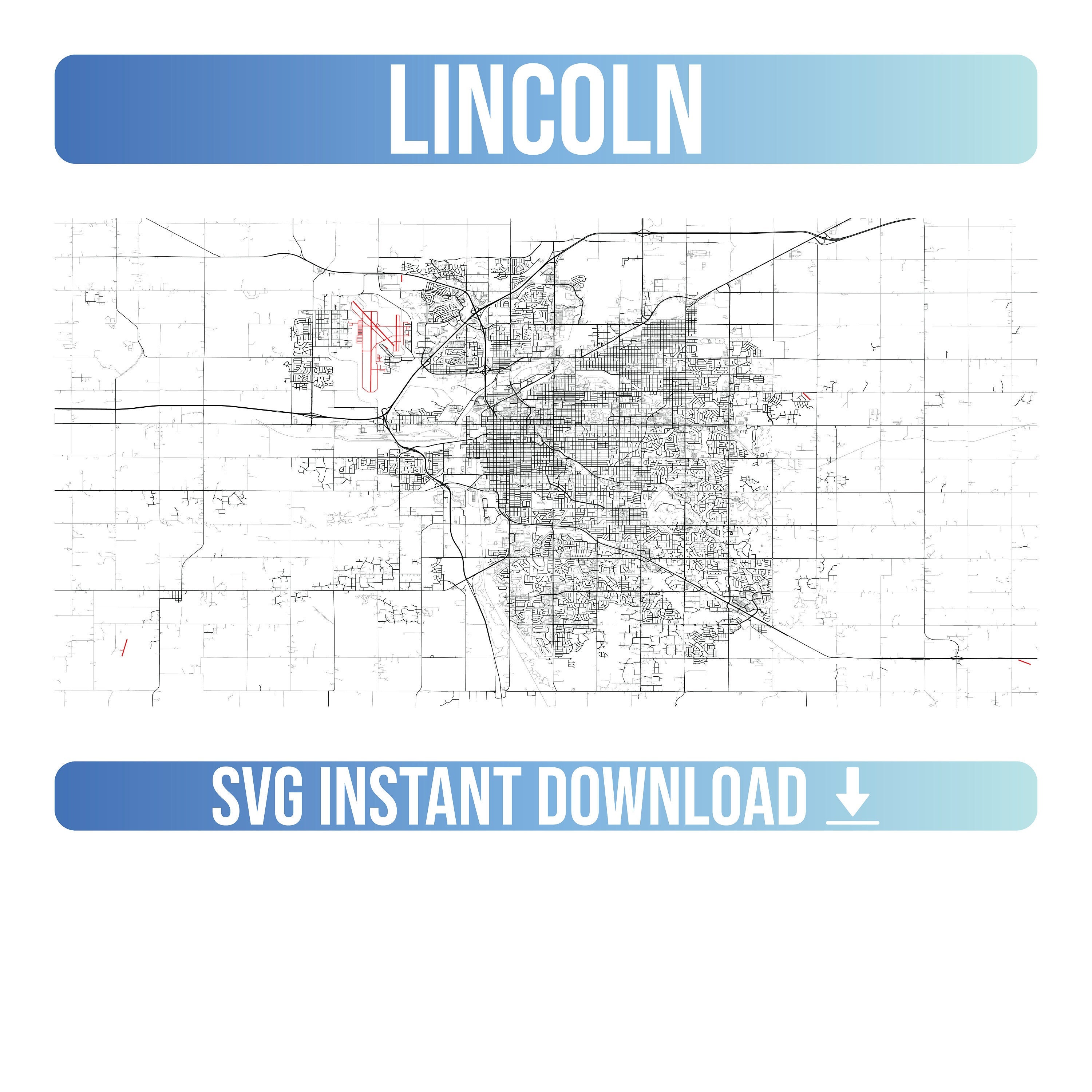 Lincoln SVG Vector Street Map Lincoln Nebraska United | Etsy