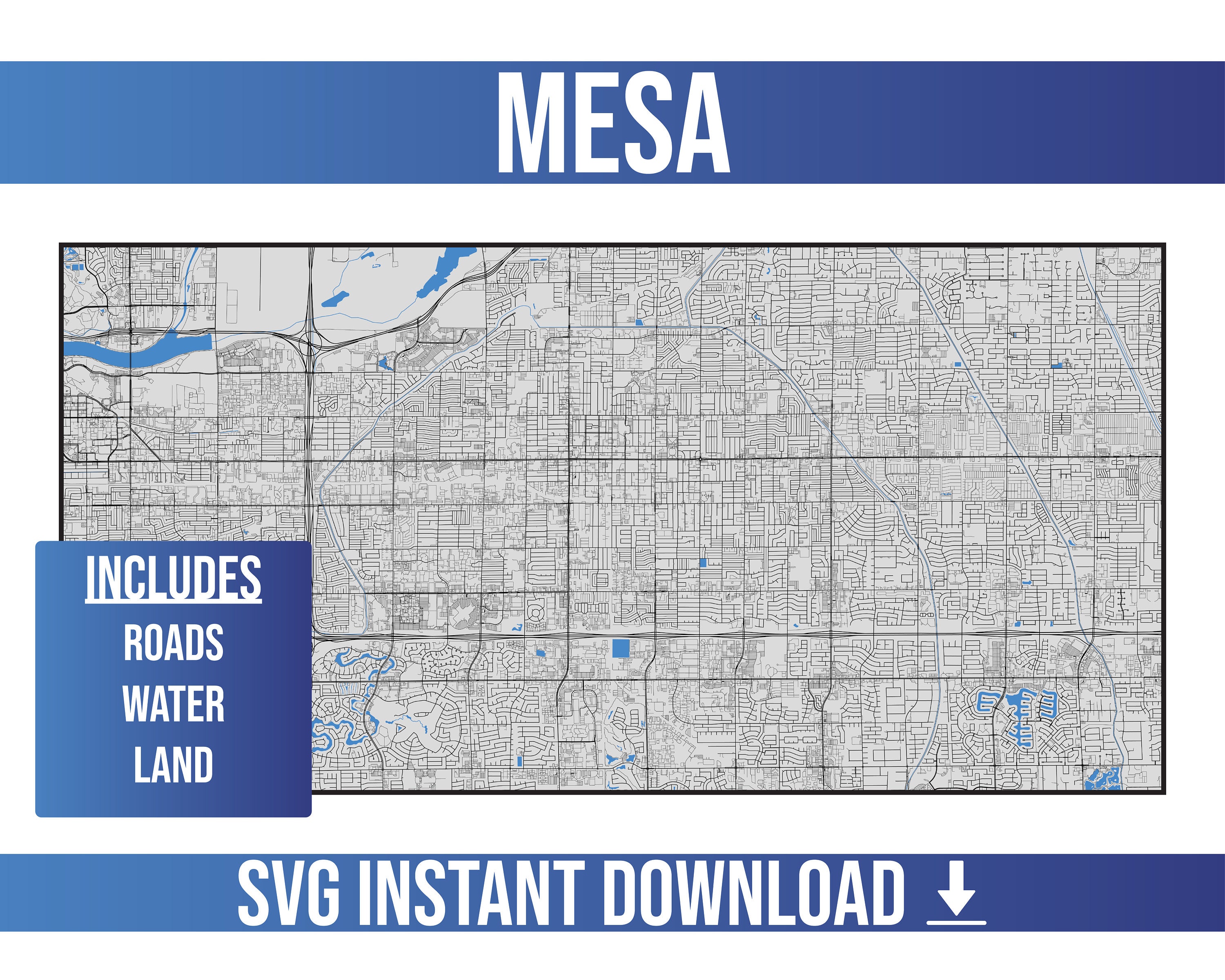 Mesa SVG Vector Street Map | Mesa, Arizona, United States | Full Vector ...
