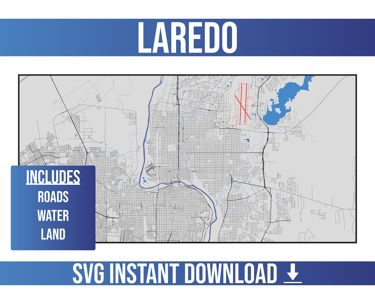Laredo SVG Vector Street Map | Laredo, Texas, United States | Full ...