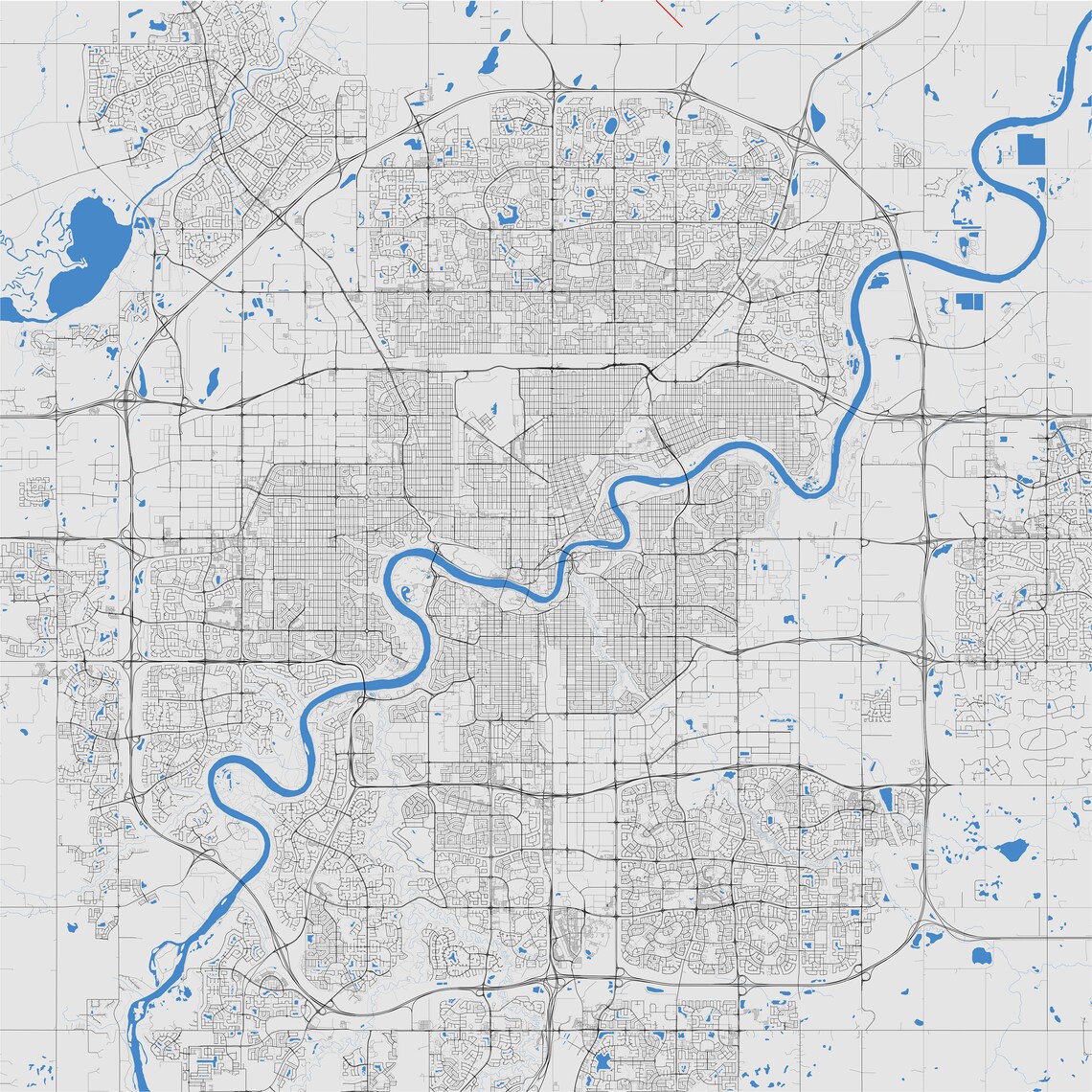 Edmonton SVG Vector Street Map | Edmonton, Alberta, Canada | Full ...