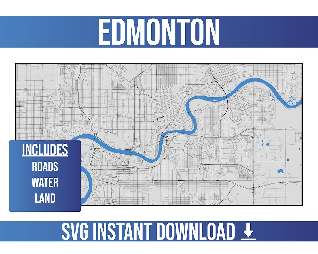 Edmonton SVG Vector Street Map | Edmonton, Alberta, Canada | Full ...