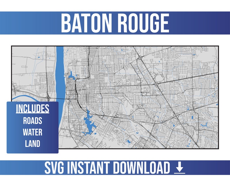 Baton Rouge SVG Vector Street Map | Baton Rouge, Louisiana, United ...