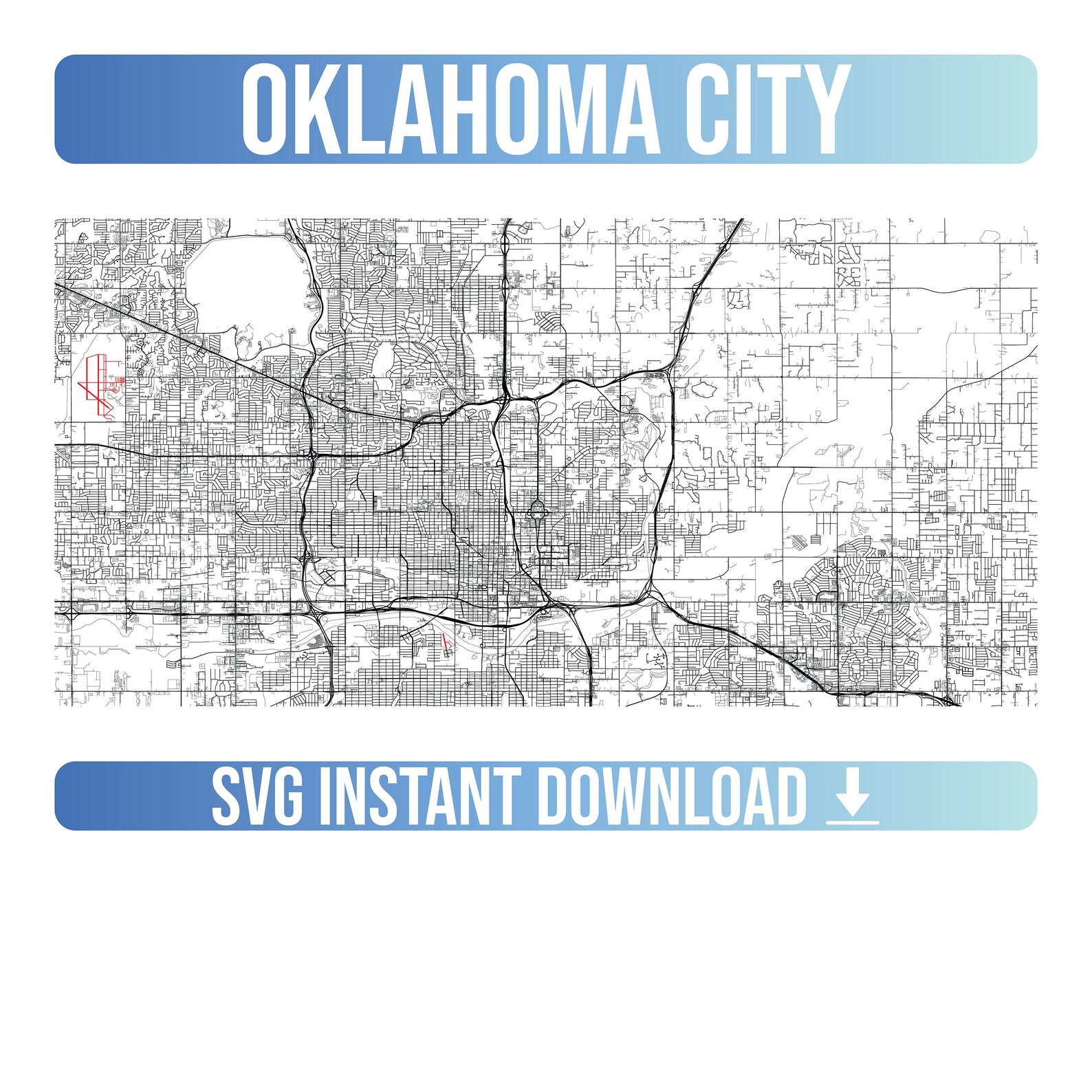 Oklahoma City SVG Vector Street Map Oklahoma City Oklahoma - Etsy