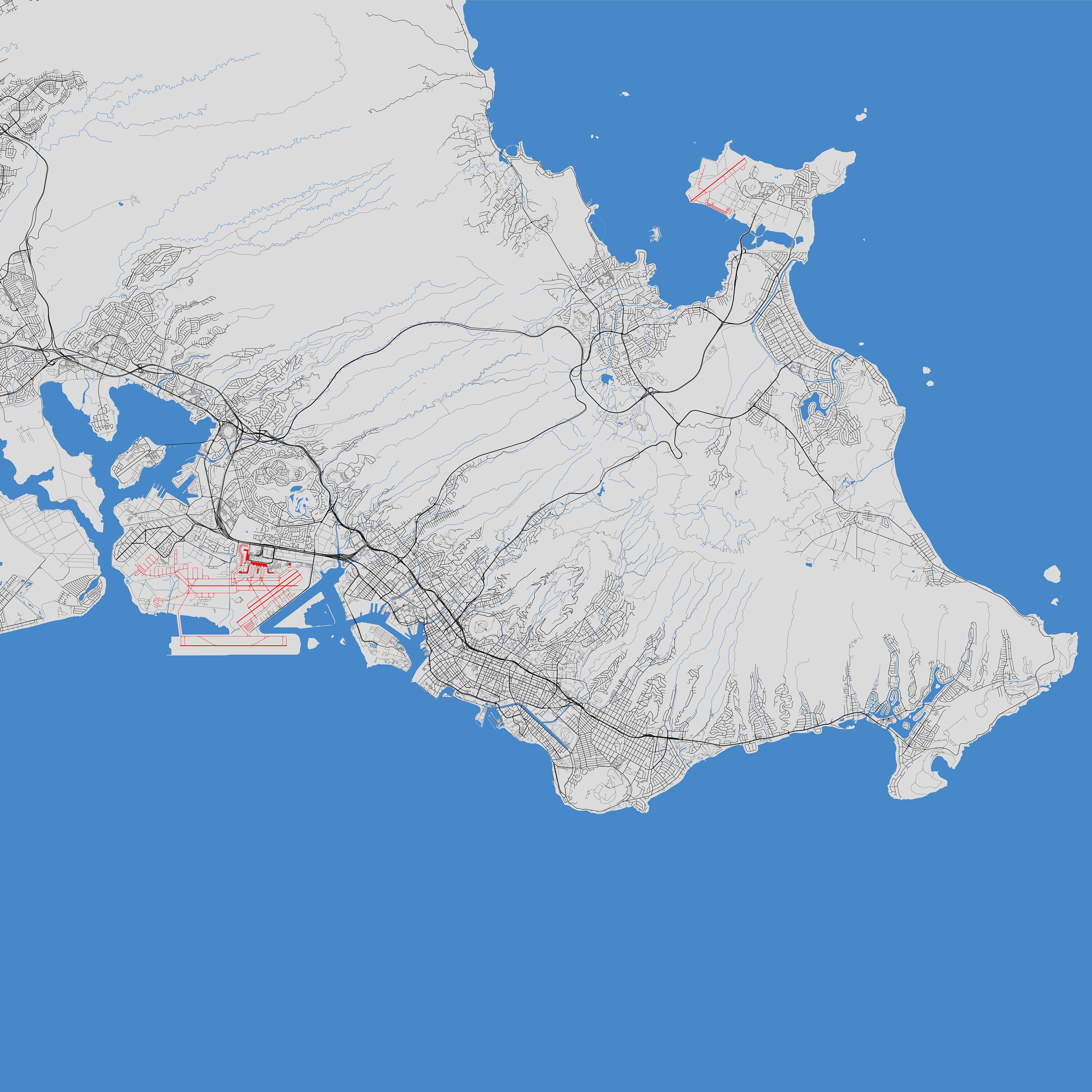 Honolulu SVG Vector Street Map | Honolulu, Hawaii, United States | Full ...