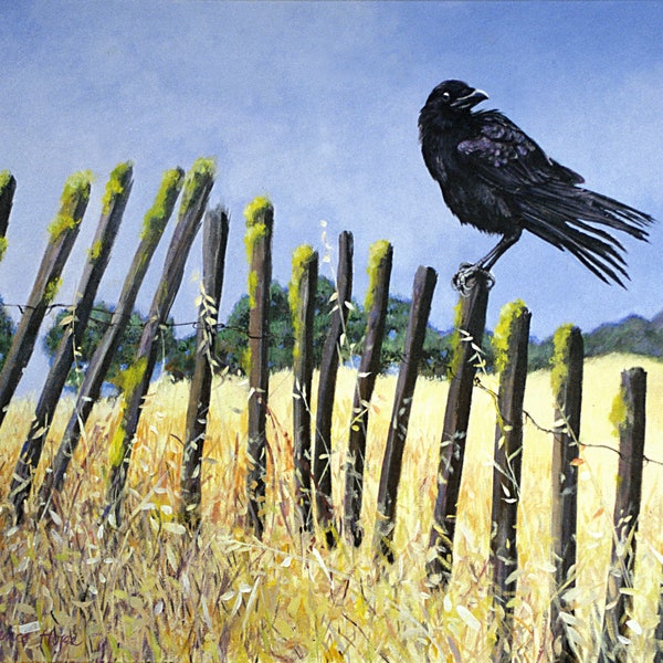 Crow on Fence - Etsy