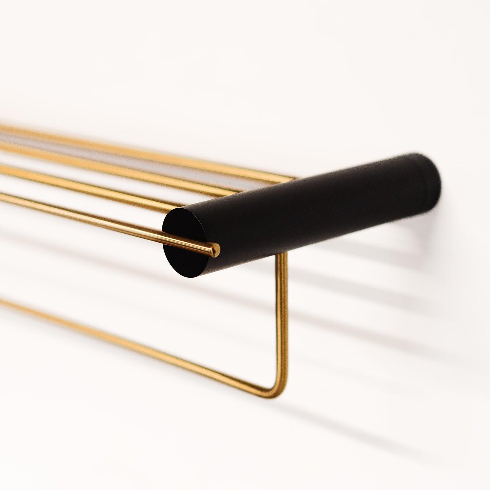 Parum Matt Black & Brushed Brass Towel Rail With Shelf - Etsy UK