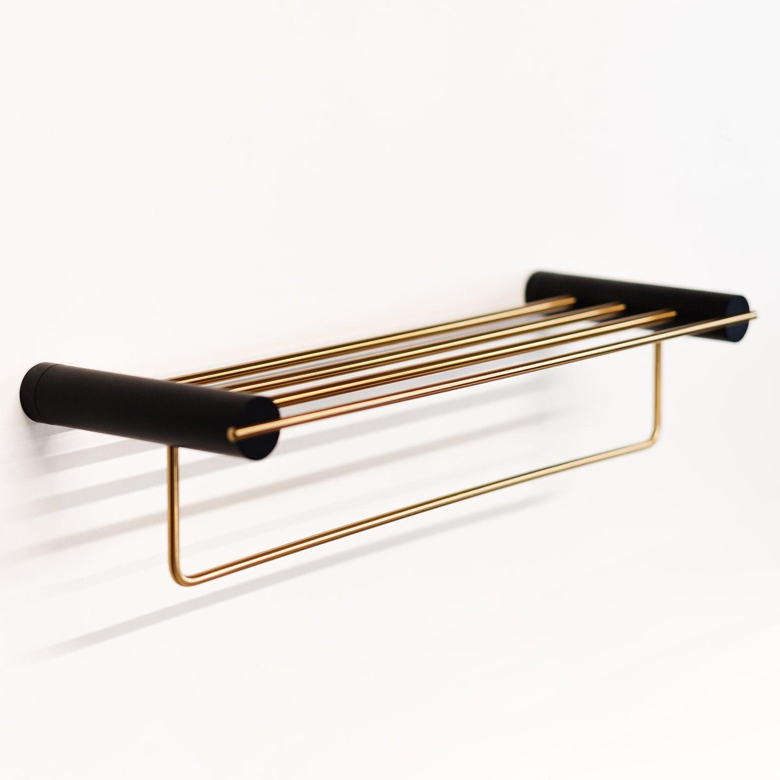Parum Matt Black & Brushed Brass Towel Rail With Shelf - Etsy UK