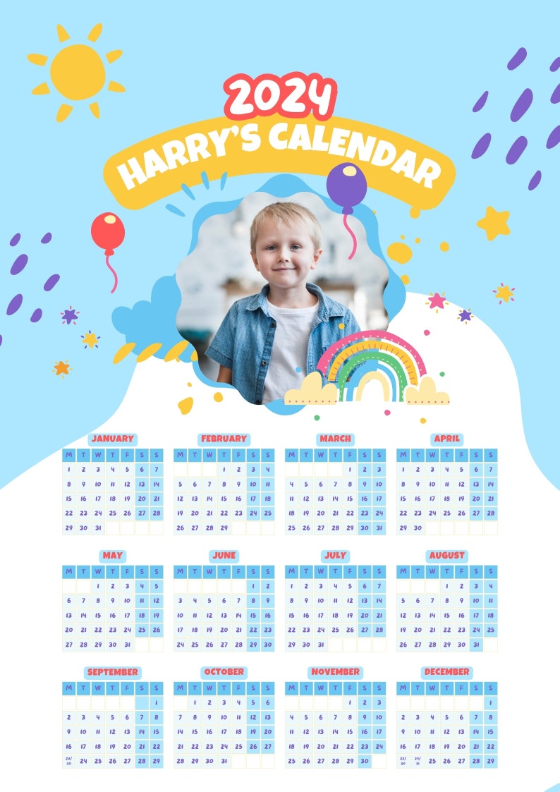 Custom Children's Calendar 2024 Template in Canva, Preschool Printable ...