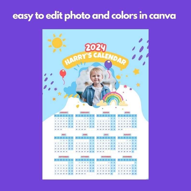 Custom Children's Calendar 2024 Template in Canva, Preschool Printable ...