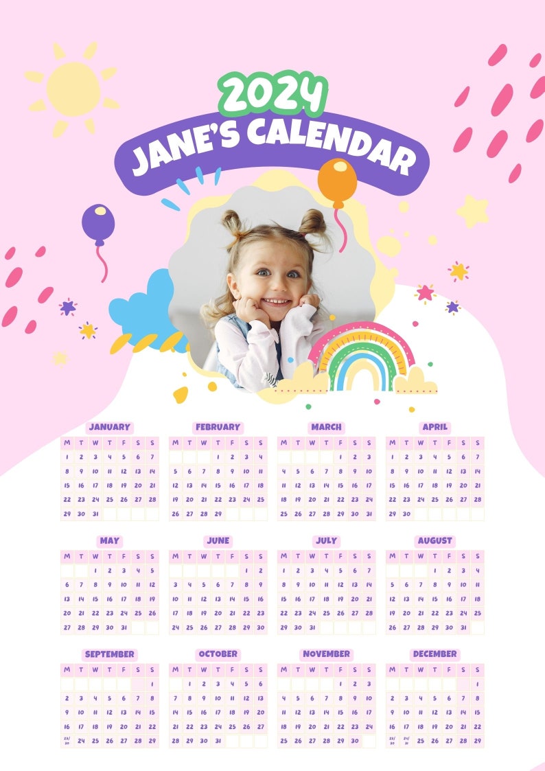 Custom Children's Calendar 2024 Template in Canva, Preschool Printable ...