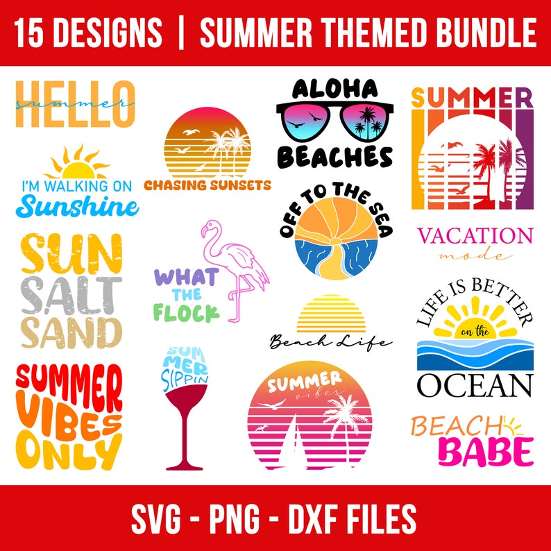 Bundle of 15 Summer Themed SVG | Summer Clipart Bundle | Beach SVG ...