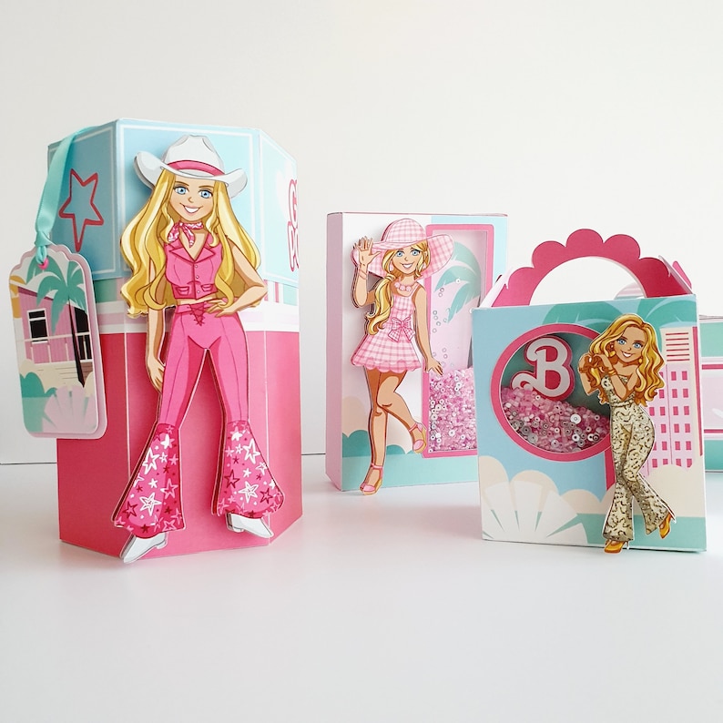 Kit 12 moldes de cajitas REGALO Clipart Barbie original / Kit Cajas ...