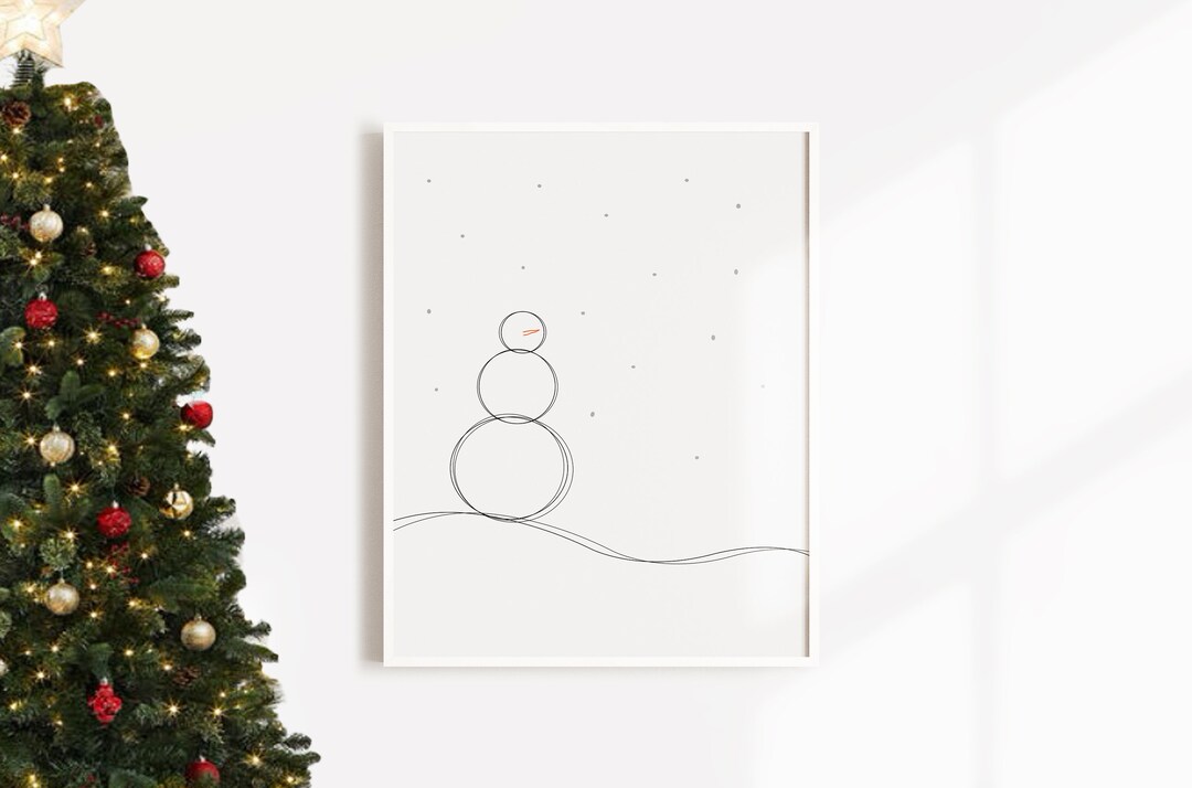 Snowman Line Drawing / Winter Scenery Decor/ Minimalist Christmas Decor ...