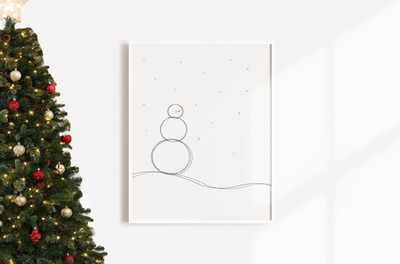Snowman Line Drawing / Winter Scenery Decor/ Minimalist - Etsy