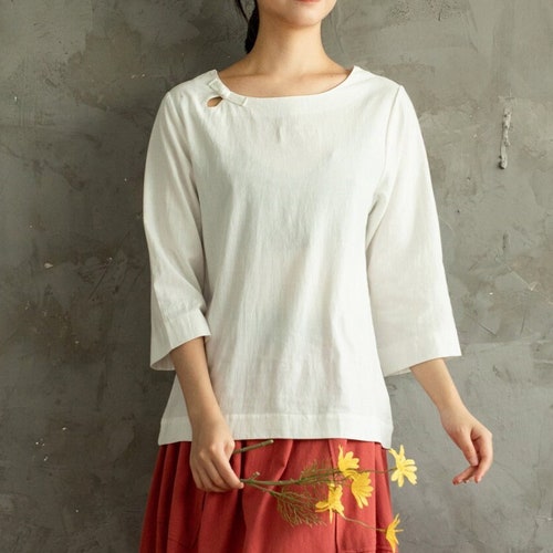 Women's Summer Cotton Tops Half Sleeves Blouse Casual - Etsy