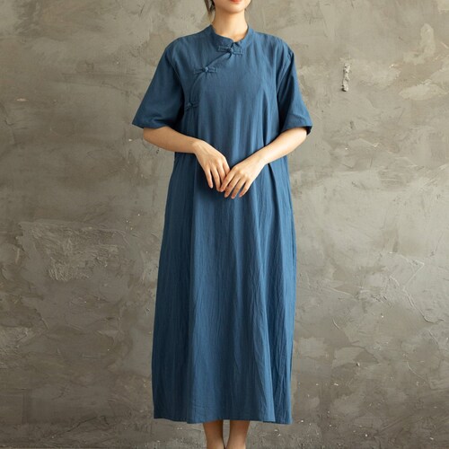 Women Cotton Dress Soft Casual Loose Robes Long Sleeves Shift - Etsy