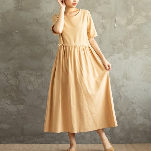 Women Cotton Dress Soft Casual Loose Robes Long Sleeves Shift - Etsy