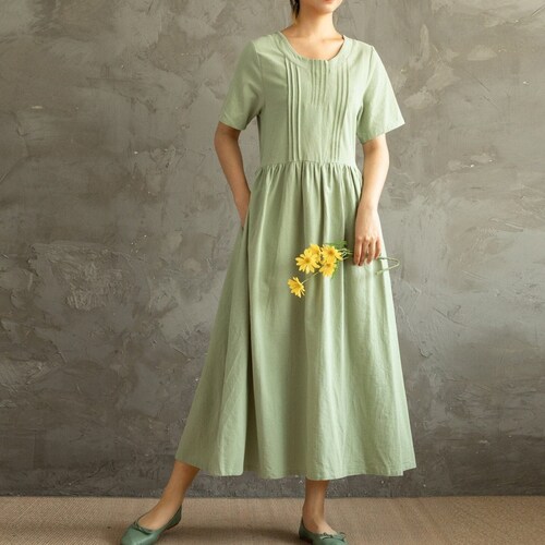 Women Cotton Dress Soft Casual Loose Robes Long Sleeves Shift | Etsy