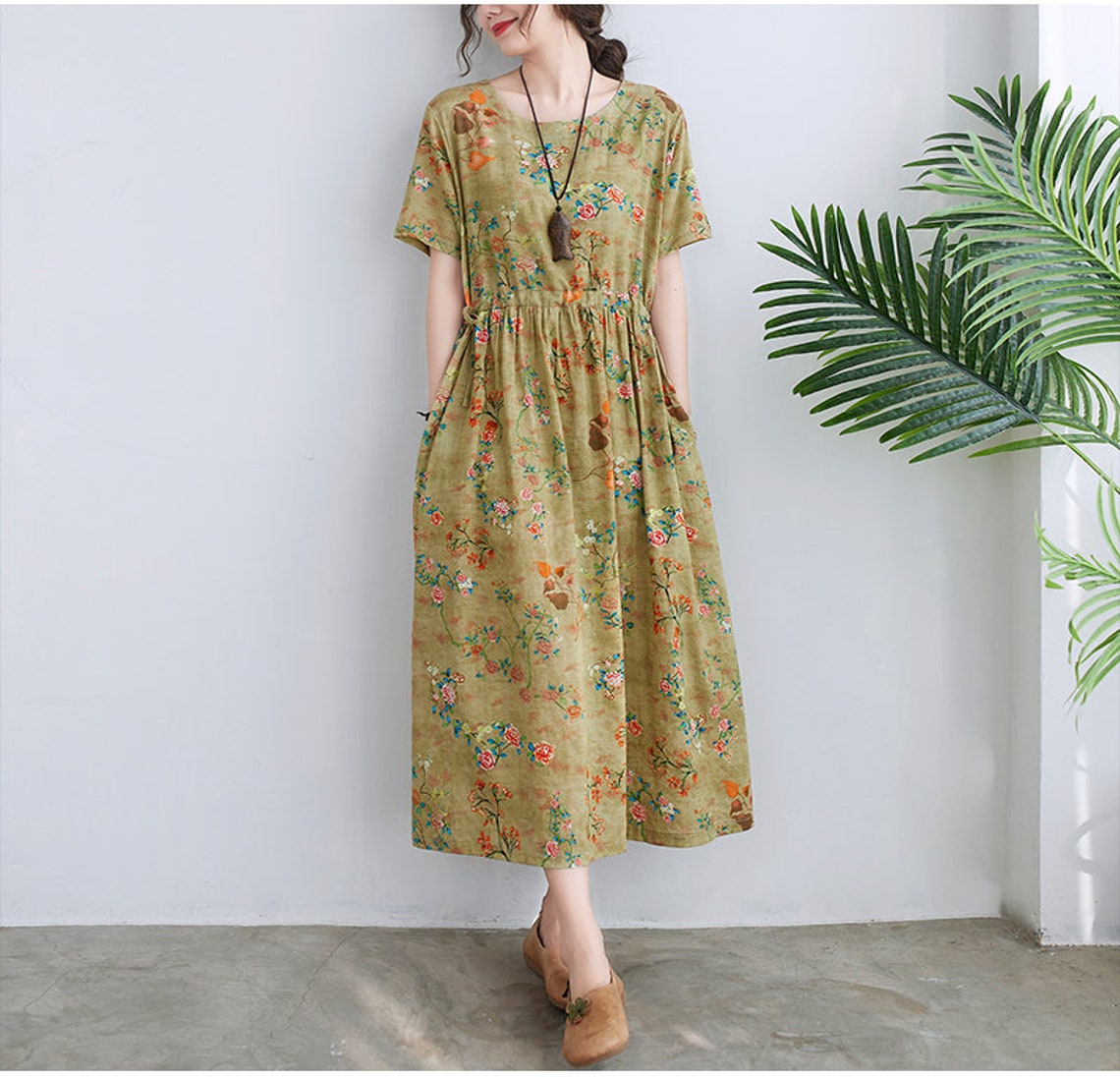 Summer Printed Cotton Dress Floral Casual Loose Robes Short - Etsy Canada