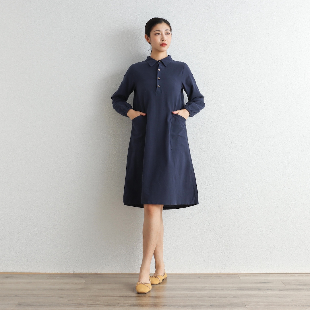 New Spring Cotton Dress Long Sleeve Shirt Dresses Buttons - Etsy