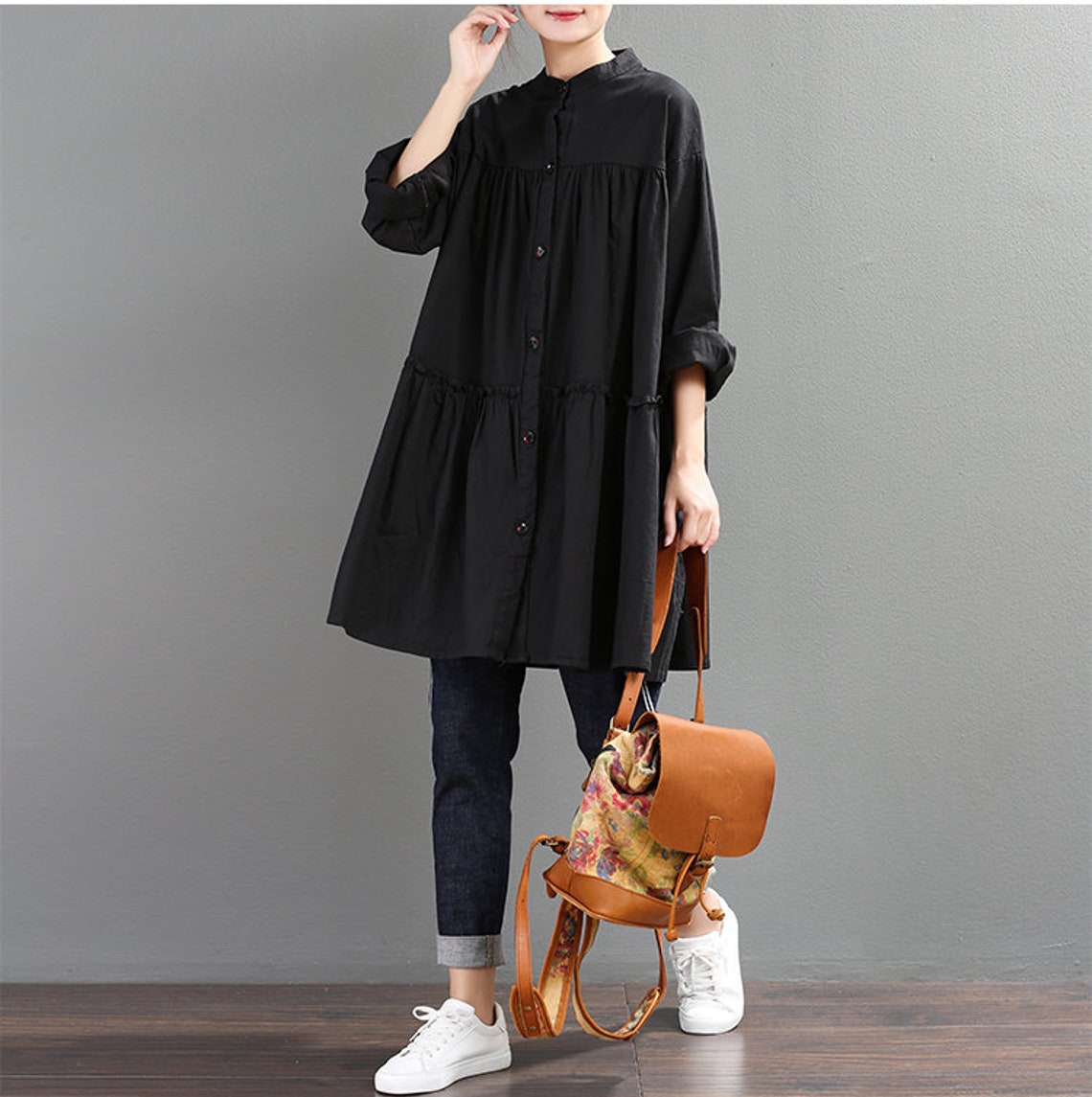 New Spring Cotton Dress Long Sleeve Shirt Dresses Buttons - Etsy