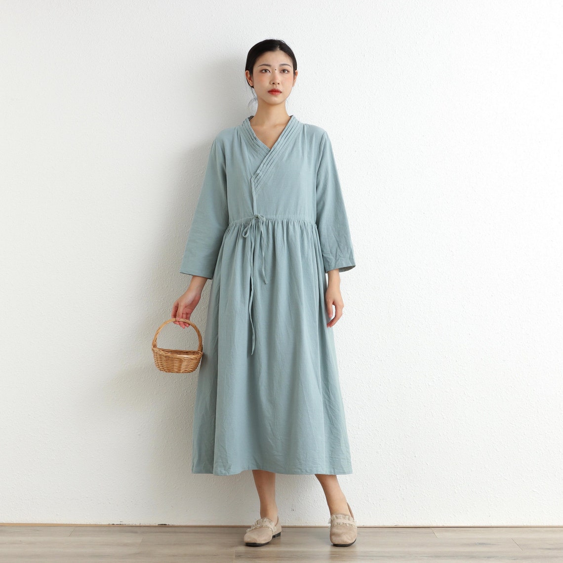 Women Cotton Dress Shirt Casual Loose Robes 3/4 Sleeves Shift - Etsy