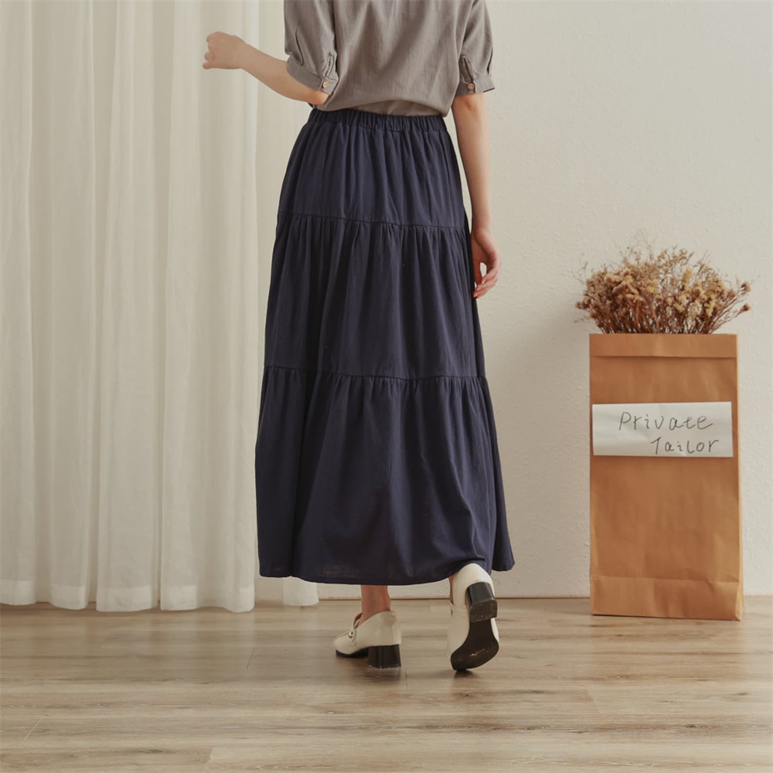 Summer Cotton Skirt Casual Loose Skirts A-line Pleated Elastic Waist ...