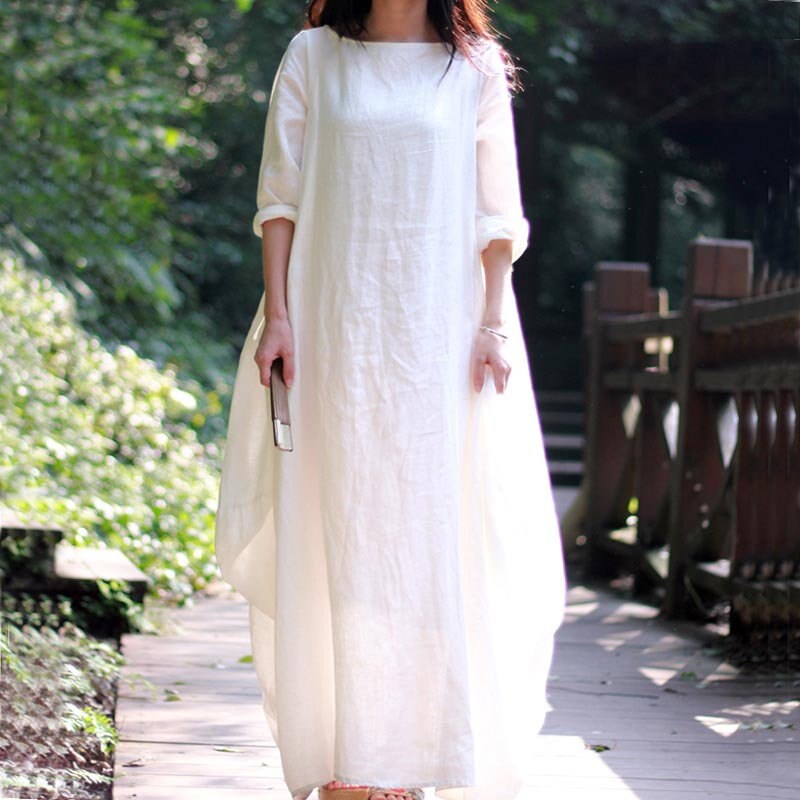 Women Cotton Dress Soft Casual Loose Robes Long Sleeves Shift - Etsy