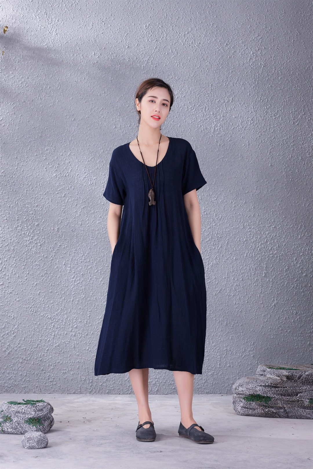 Clearance Summer Cotton Dress Casual Loose V-neck Dress Soft Homewear ...