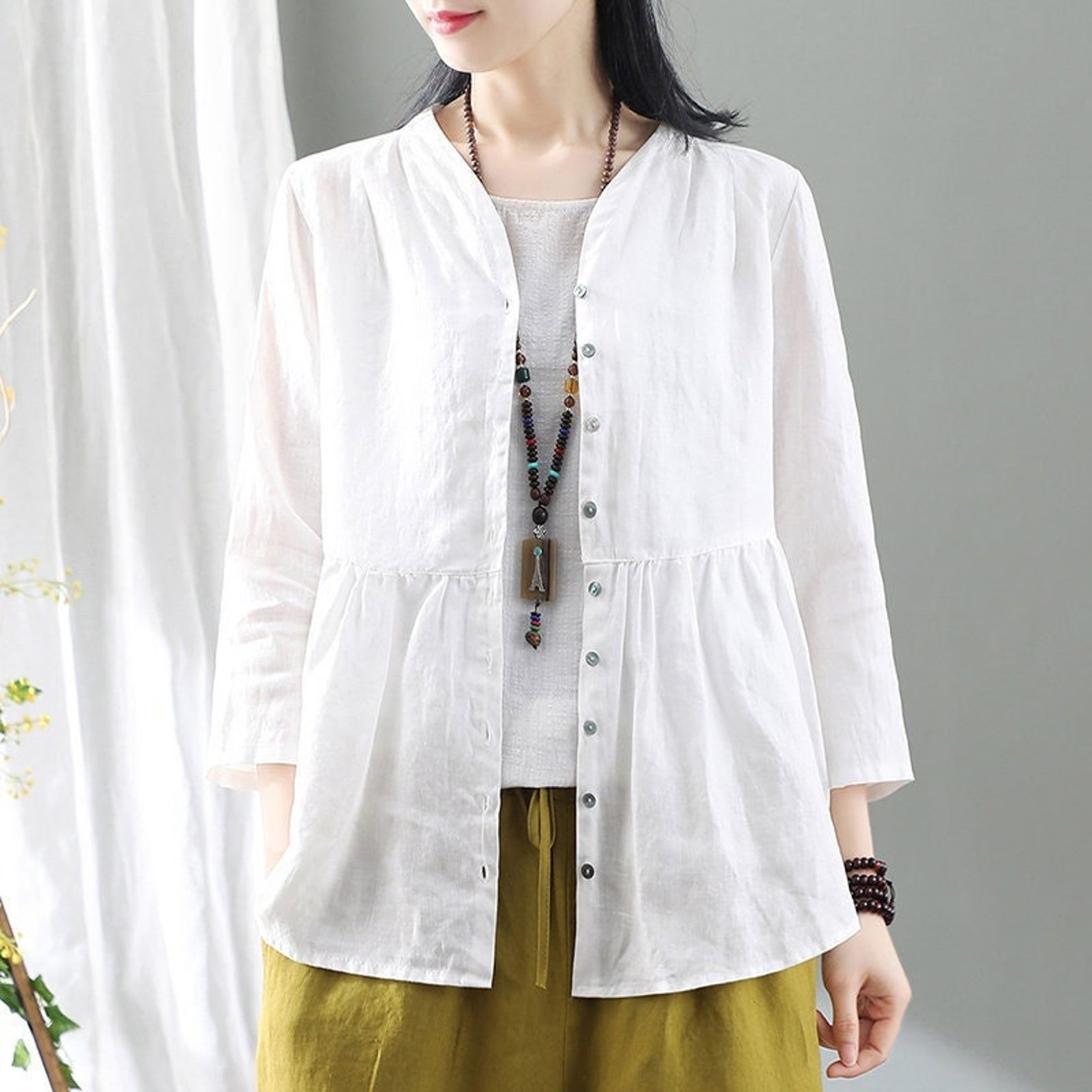 Women's Summer Cotton Tops Long Sleeves Blouse Casual - Etsy