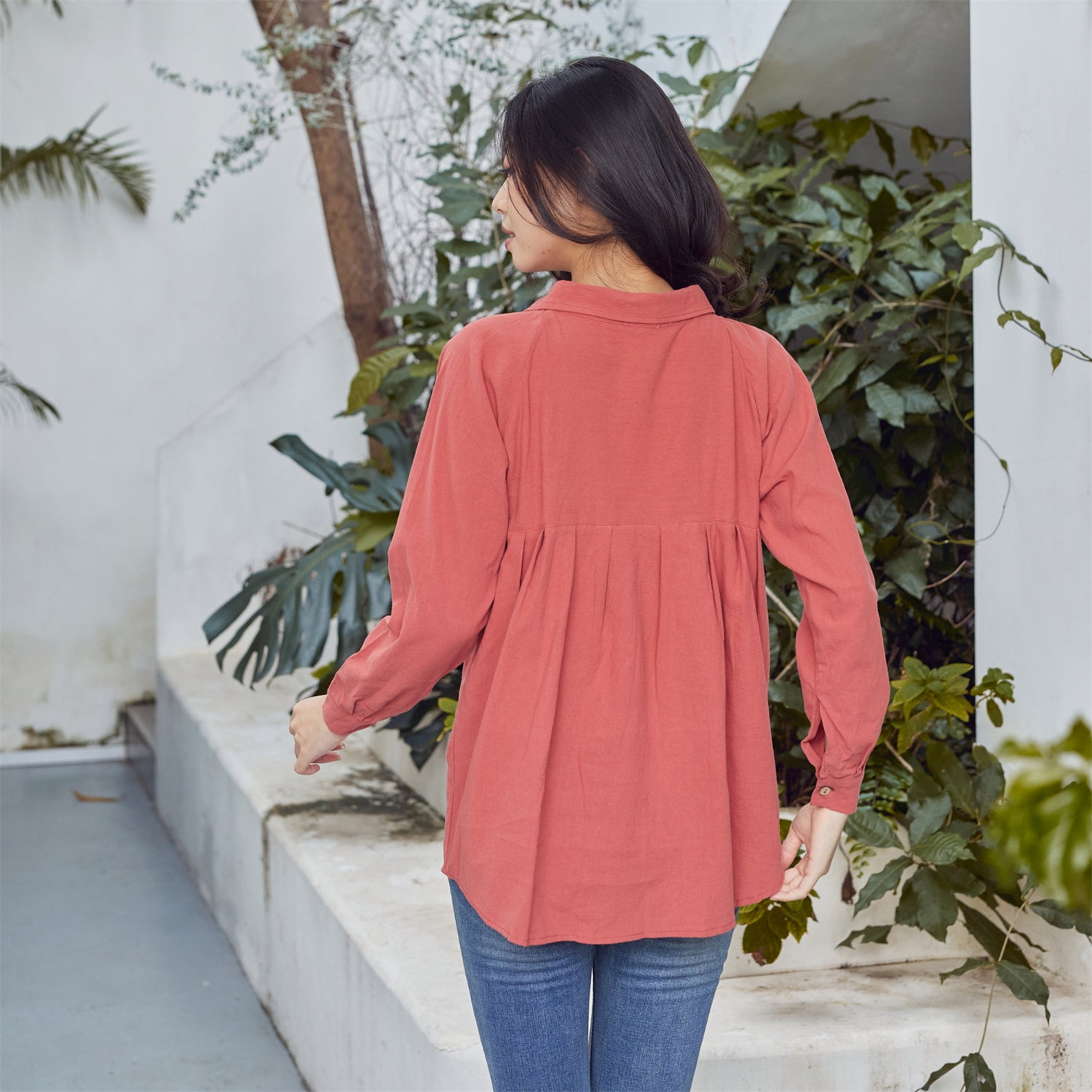 New Spring Cotton Tops Long Sleeve Shirt Dresses Buttons Tunics Loose ...