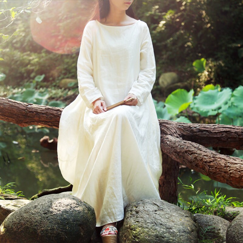 Women Cotton Dress Soft Casual Loose Robes Long Sleeves Shift - Etsy