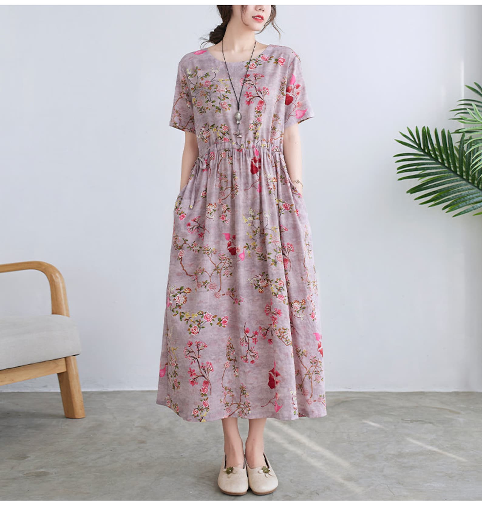 Summer Printed Cotton Dress Floral Casual Loose Robes Short - Etsy