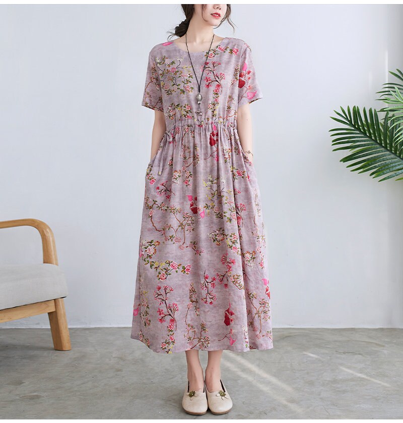 Summer Printed Cotton Dress Floral Casual Loose Robes Short - Etsy