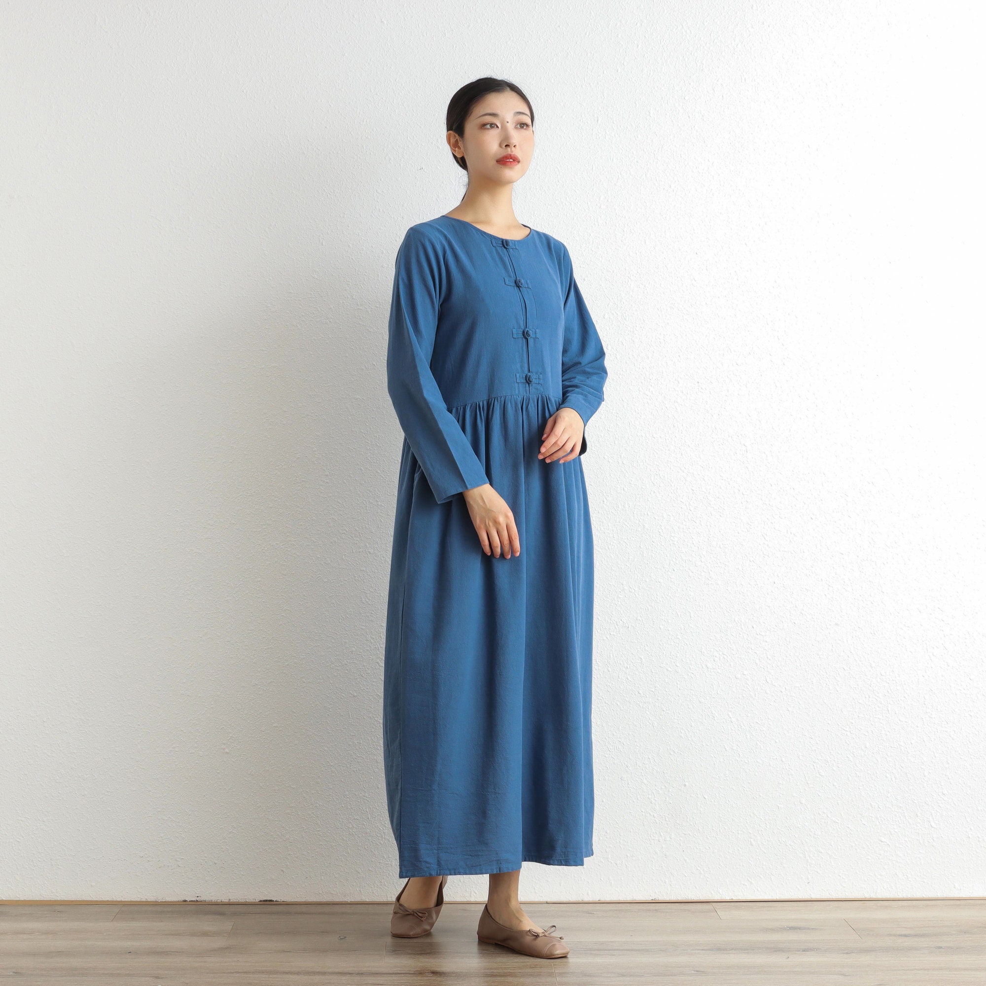 Women Cotton Dress Soft Casual Loose Robes Long Sleeves Shift - Etsy