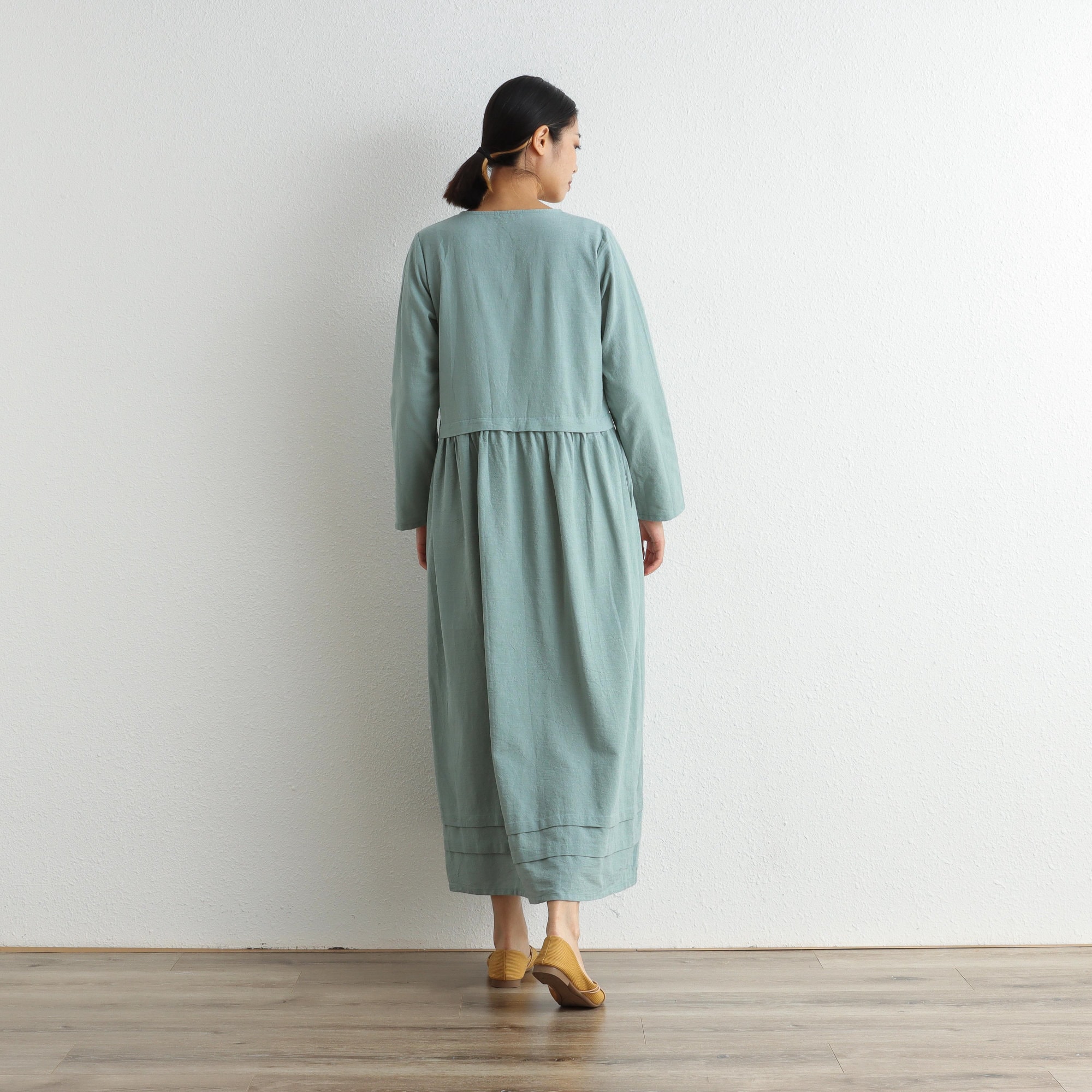 Women Cotton Dress Soft Casual Loose Robes Long Sleeves Shift Dress ...