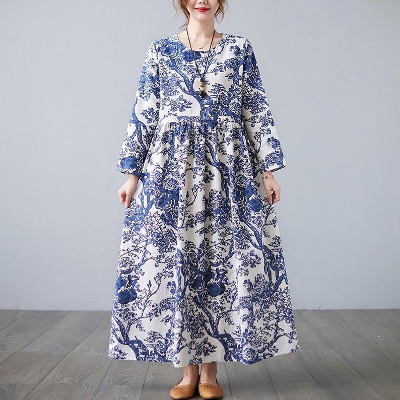 Women Printed Cotton Dress Soft Casual Loose Robes Long - Etsy