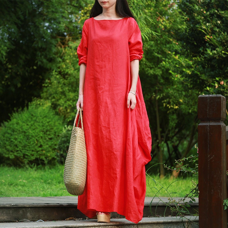 Women Cotton Dress Soft Casual Loose Robes Long Sleeves Shift - Etsy